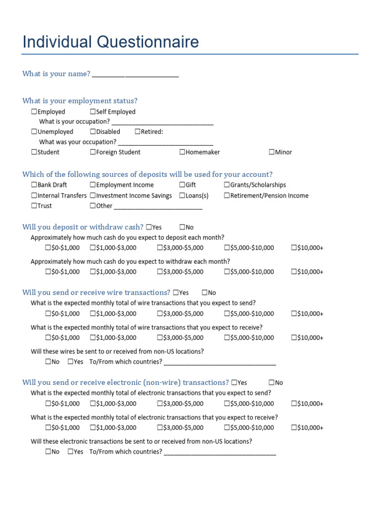 Individual Questionnaire | PDF