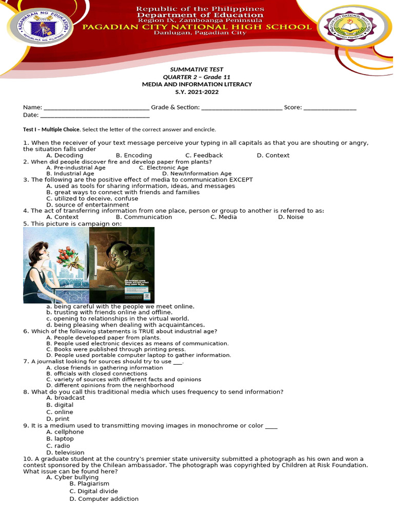 Name: - Grade & Section: - Score: - Date | PDF
