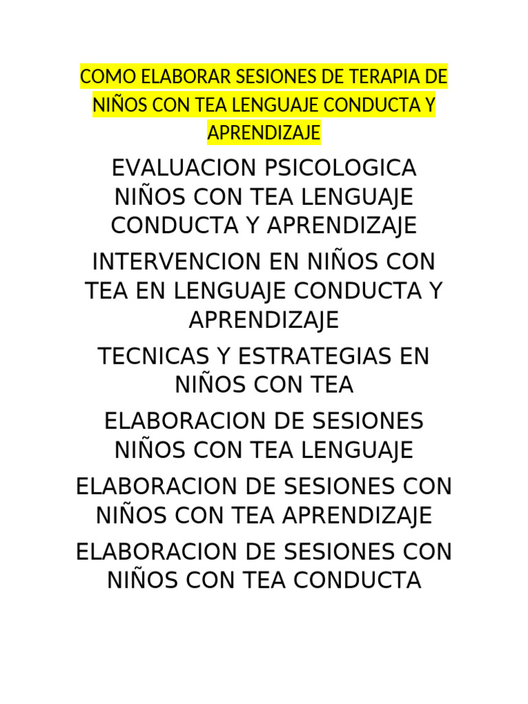 Como Elaborar Sesiones de Terapia de Niños Con Tea Lenguaje Conducta y ...