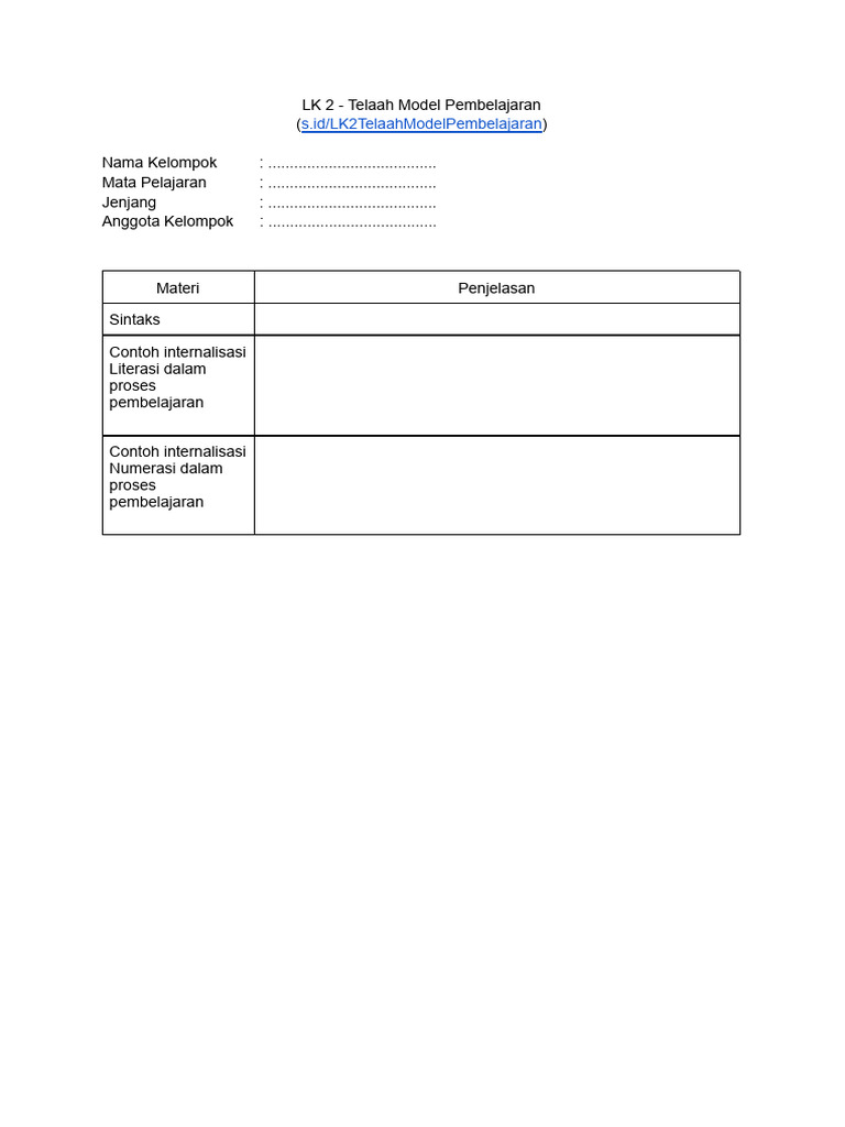 LK 2 - Telaah Model Pembelajaran | PDF