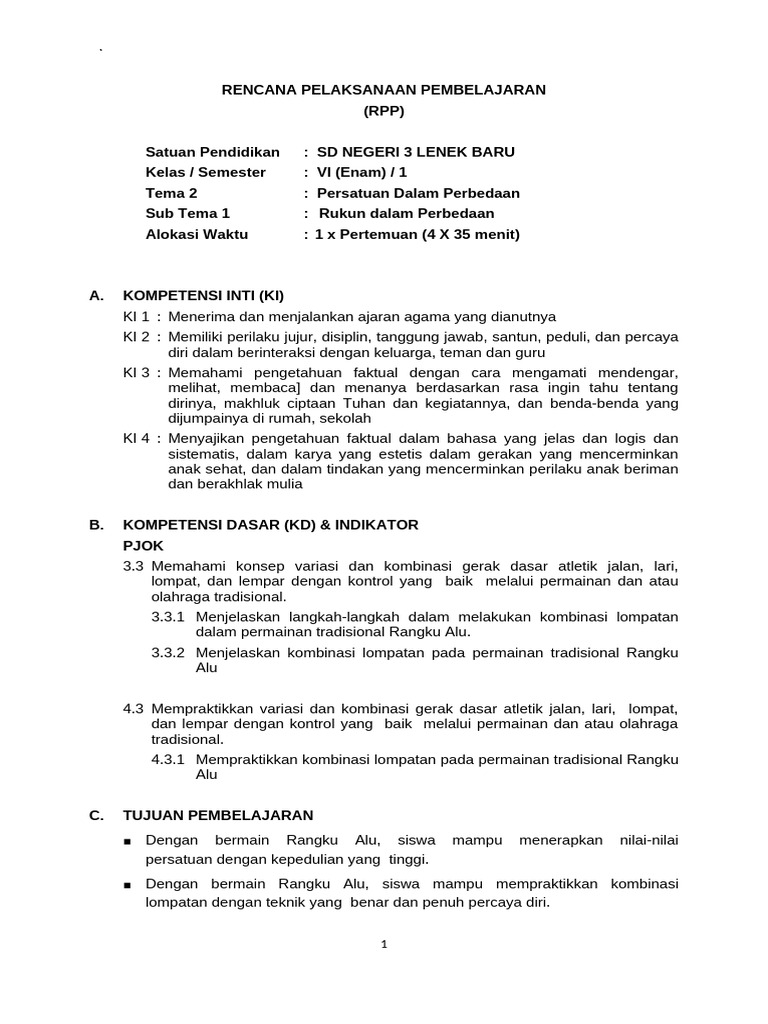 Kelas 6 RPP Tema 2 | PDF