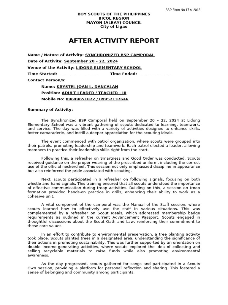 AFTER ACTIVITY REPORT Template | PDF