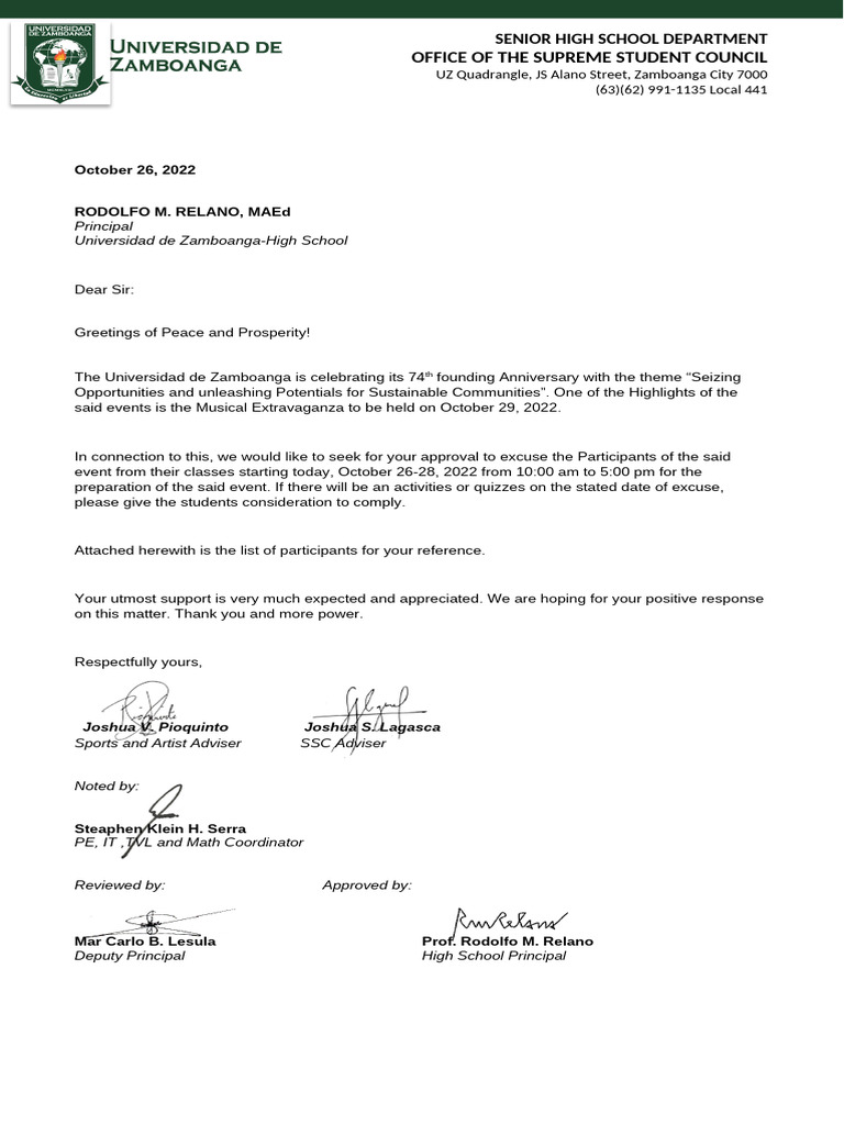 Letter of Excuse | PDF