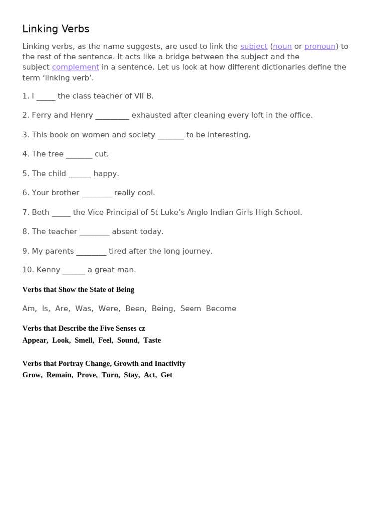 Linking Verbs | PDF