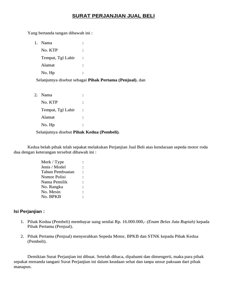 Surat Perjanjian Jual Beli | PDF