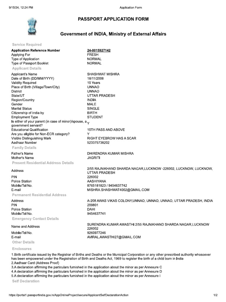 Passport Application Form | PDF