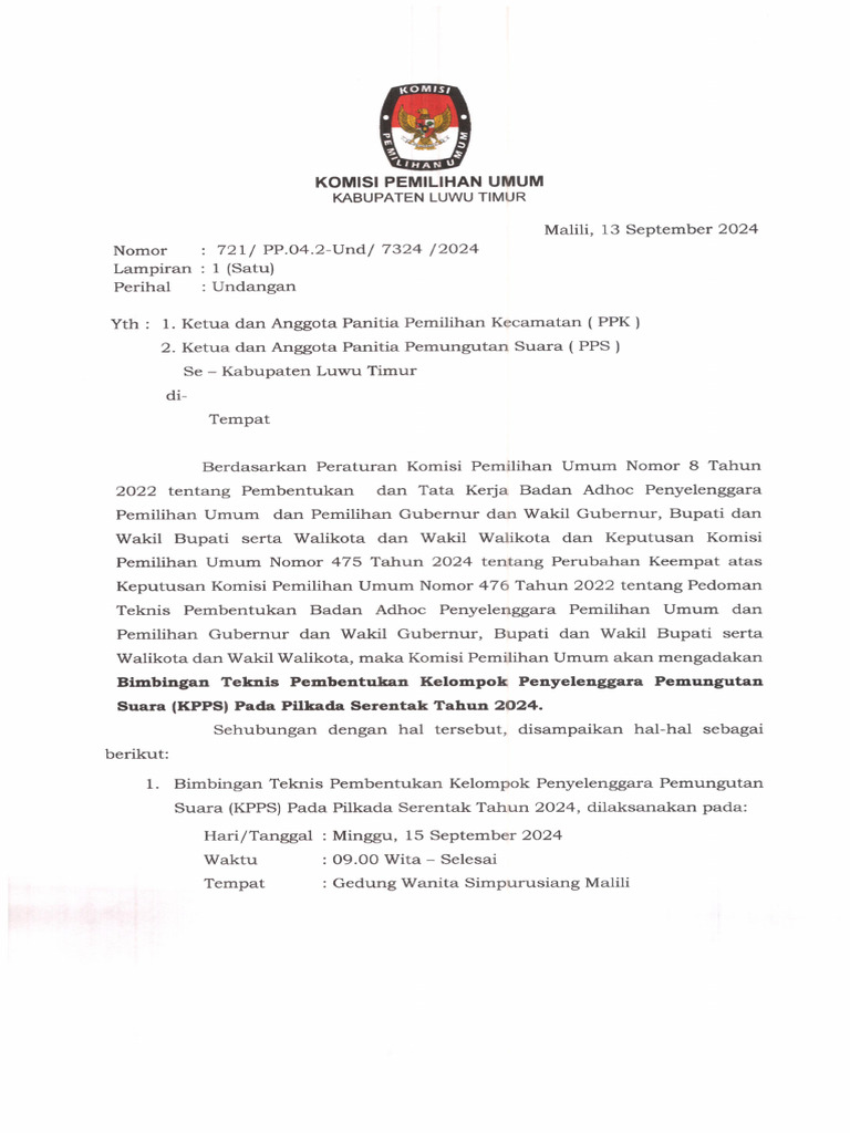 Undangan PPK & PPS - Bimtek Pembentukan KPPS | PDF