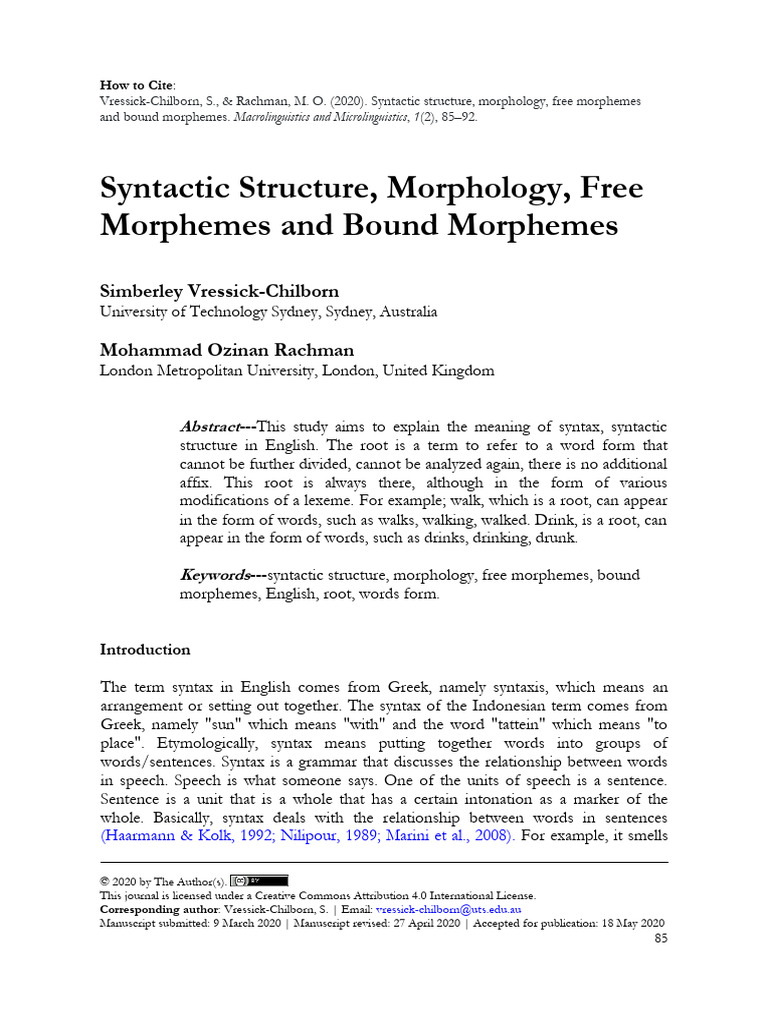 Syntactic Structure Morphology Free Morphemes and | PDF