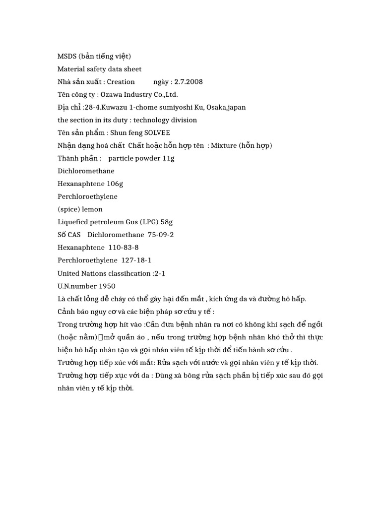 MSDS Shunfeng | PDF
