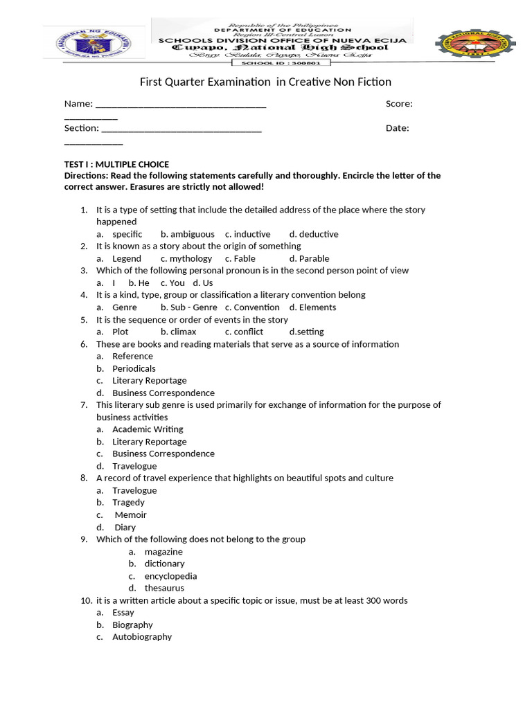 Final Examination | PDF | Poetry | Essays