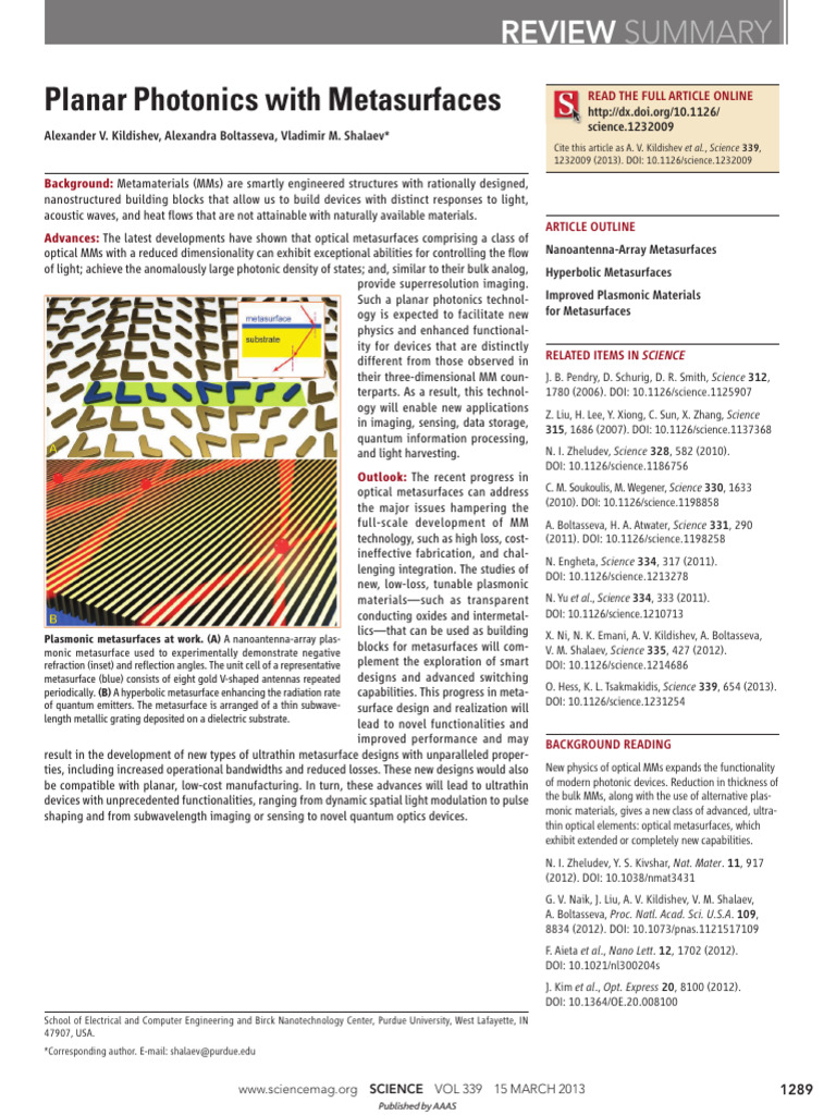 Planar Photonics With Metasurfaces | PDF
