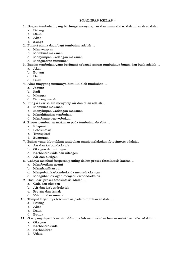 Soal Uts Kelas 4 | PDF