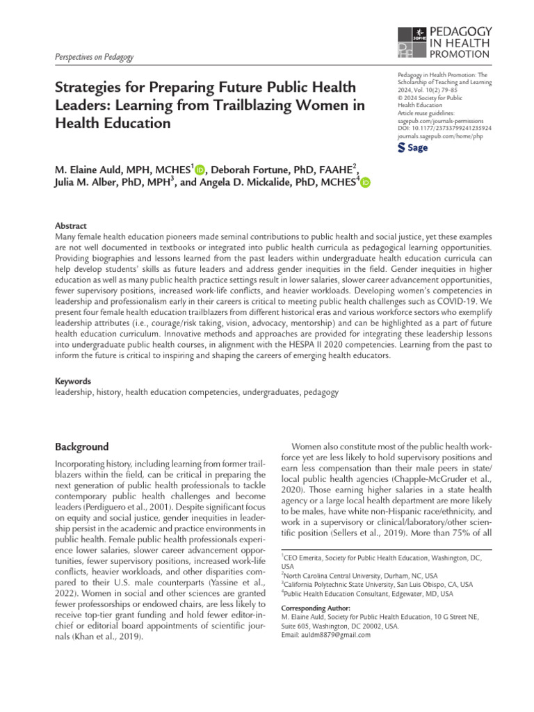 Strategiesfor Preparing Future Public Health Lead | PDF