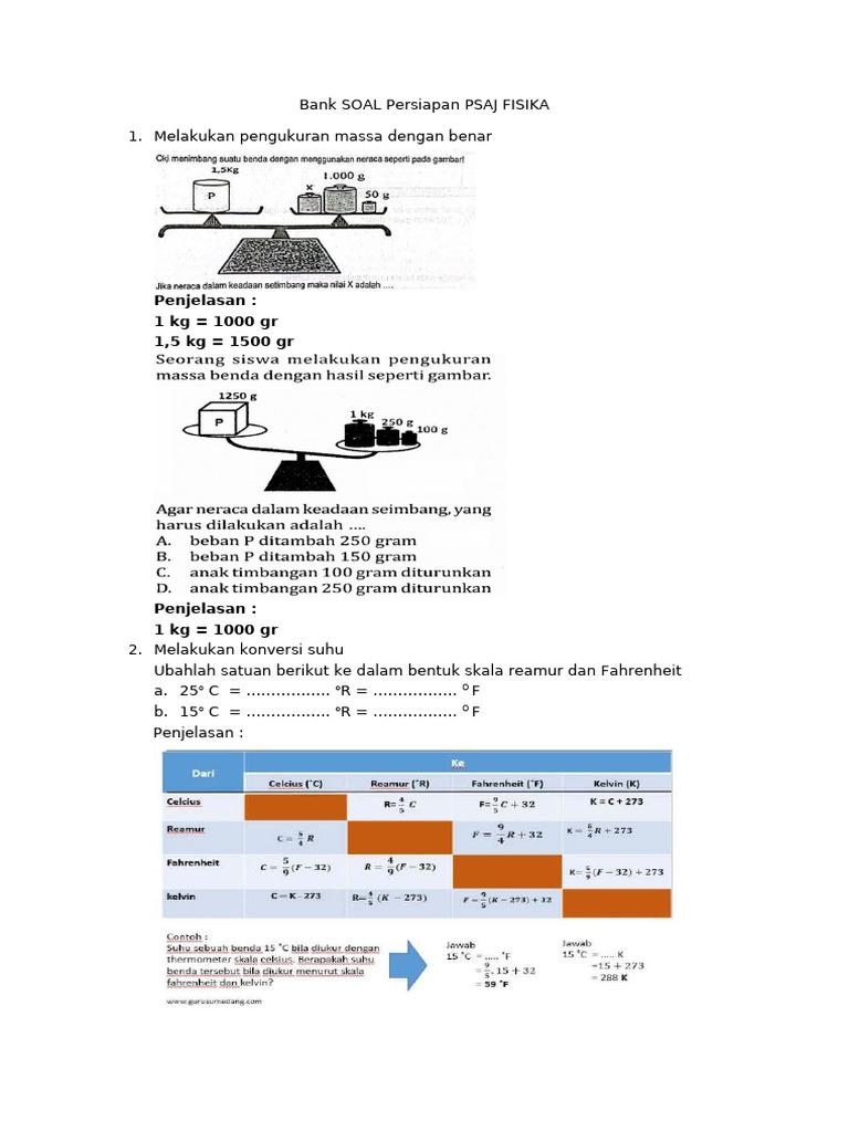 Bank SOAL Persiapan PSAJ FIS | PDF