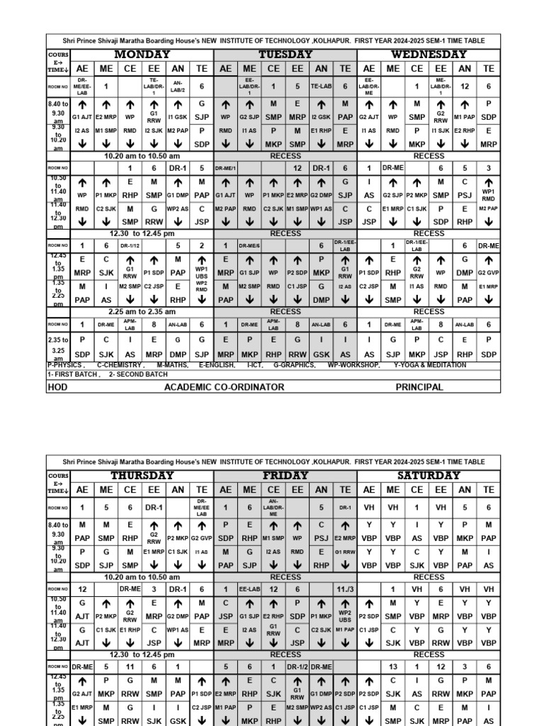 Revised.. Fy Time Table... S-1 (24-25) | PDF