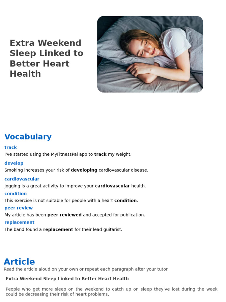 Extra Weekend Sleep Linked to Better Heart Health | PDF