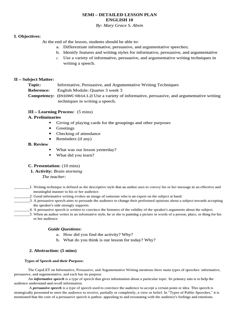Lesson plan COT 2 | PDF