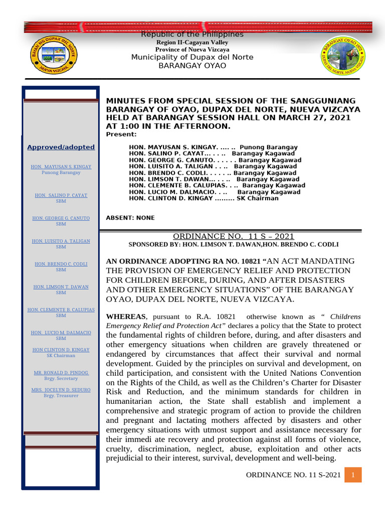 Ordinance No. 11 (Ra10821) | PDF