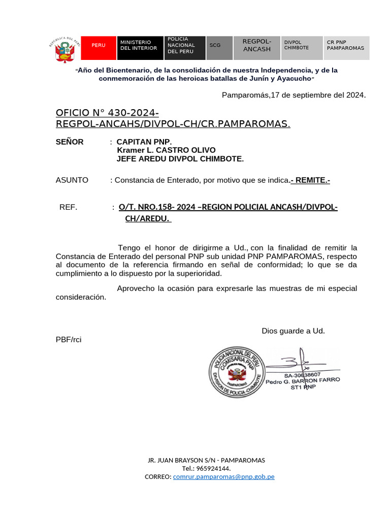 Oficio #81 Constancia de Enterado | PDF