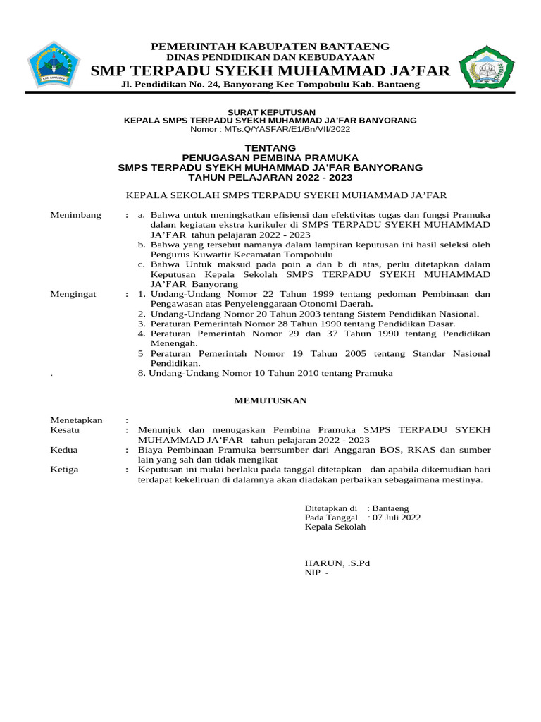 Contoh SK PRAMUKA. | PDF