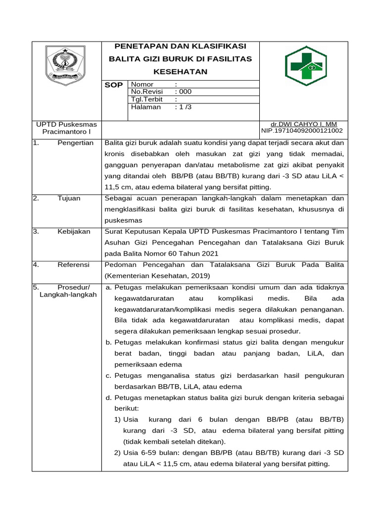 SOP Penetapan Dan Klasifikasi Balita Gibur Difasyankes-1 | PDF ...