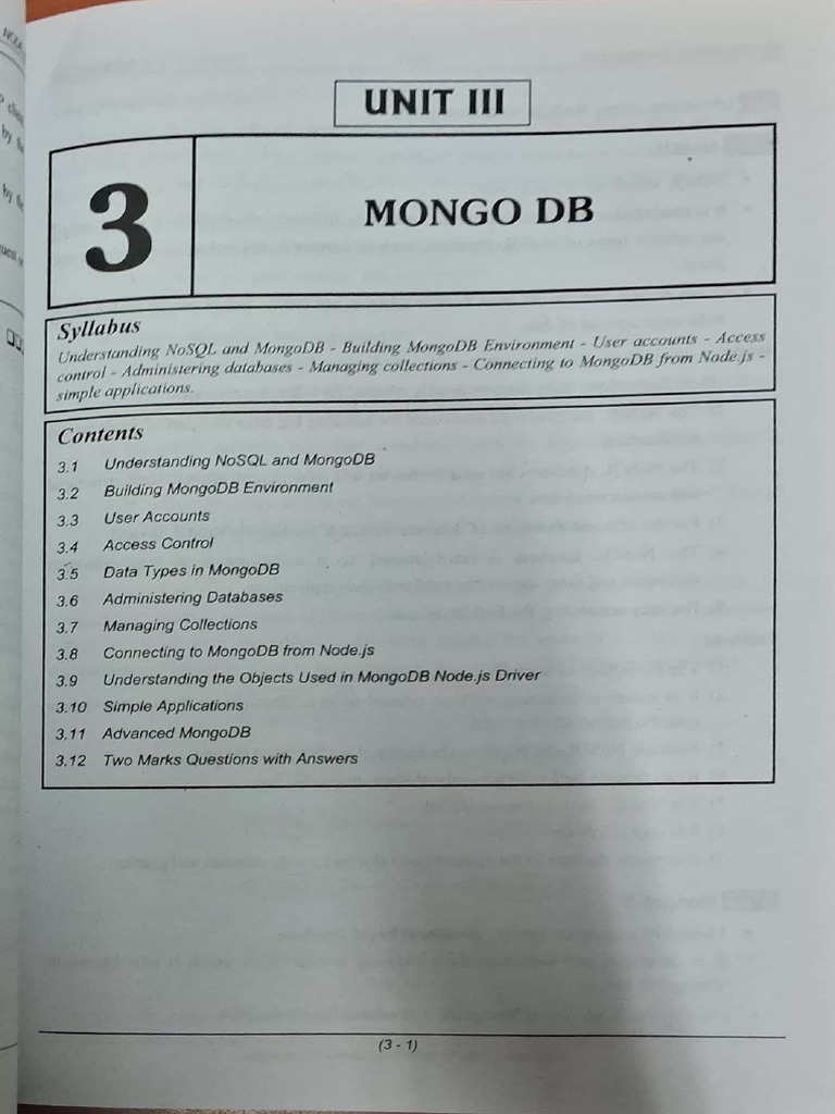 Full Stack Web Development - Notes Book - Unit 3 - Mongo DB | PDF