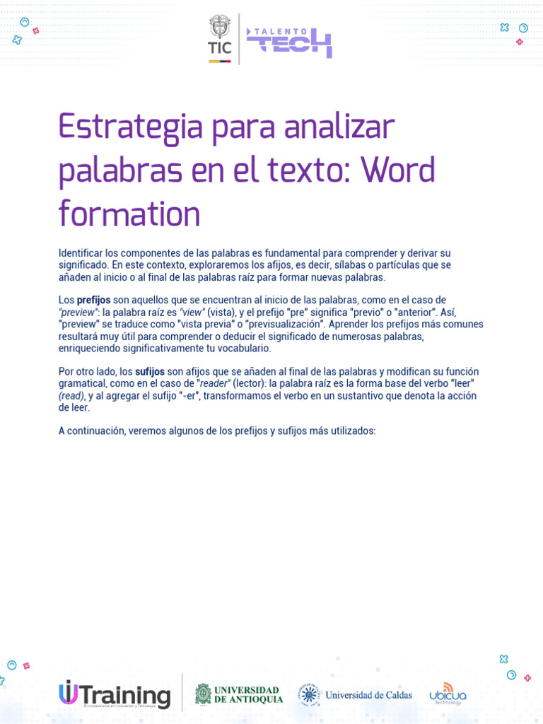 Estrategias para analizar palabras en el texto Word formation | PDF