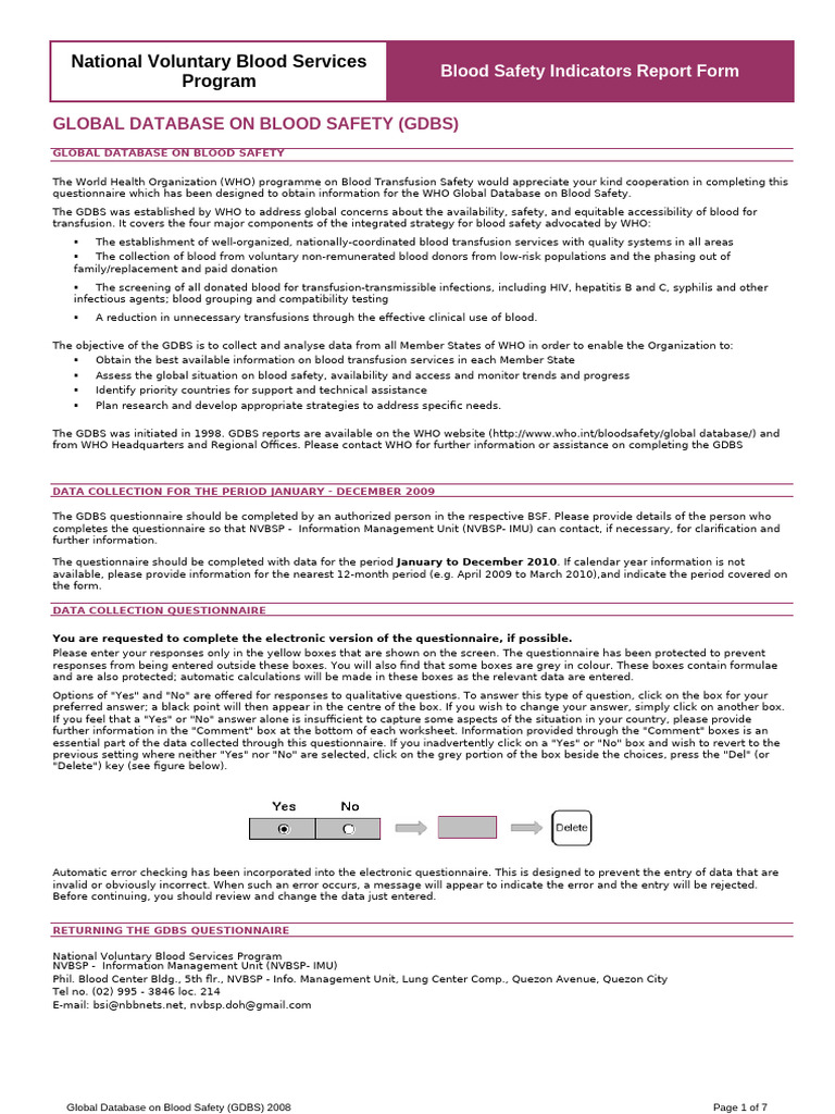 Blood Safety Indicator 2019 Blank Form | PDF