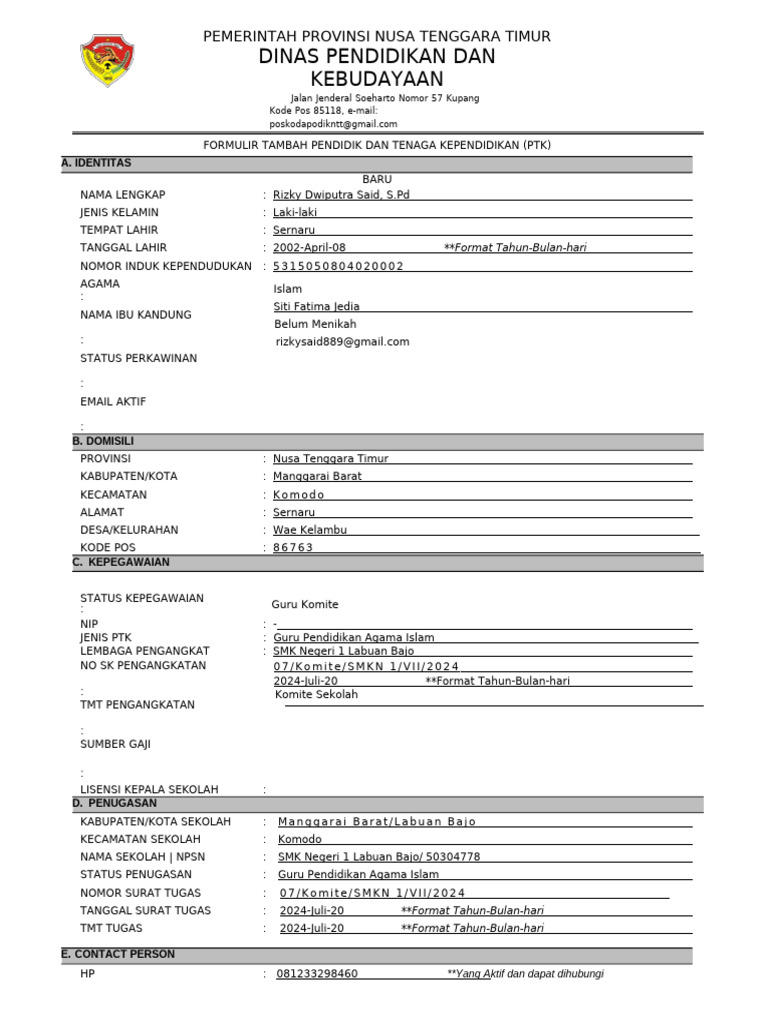 Formulir PTK Baru 2021 | PDF