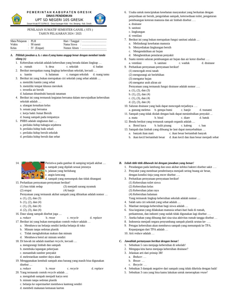 Soal STS PLH Kelas 4 Kumer 2024-2025 | PDF