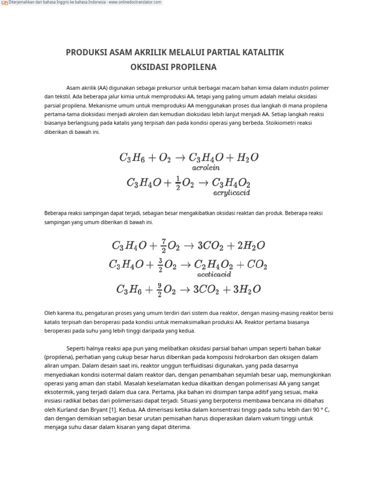 ACRYLIC ACID PRODUCTION VIA THE CATALYTIC PARTIAL OXIDATION OF ...