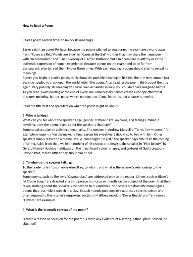 How To Read A Poem | PDF | Poetry