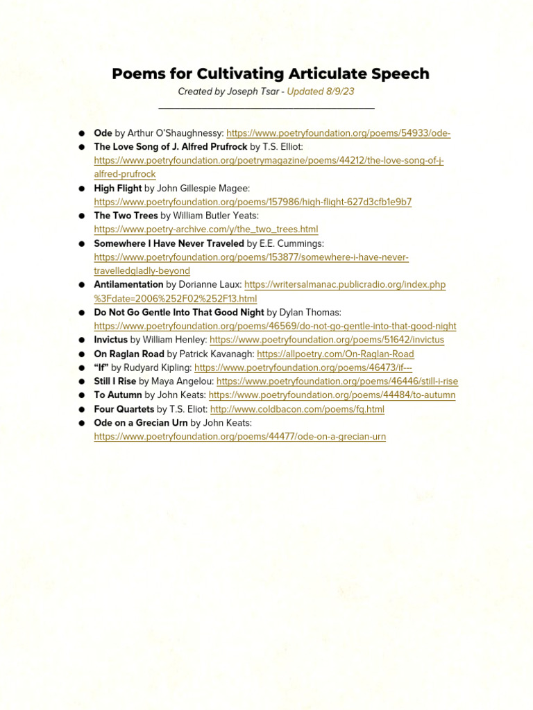 Poems For Articulate Speech | PDF