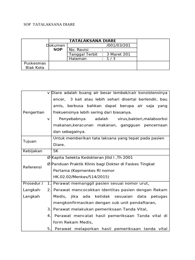 SOP Tatalaksana Diare | PDF
