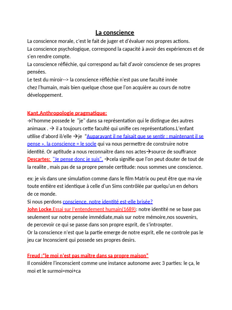 La Conscience Fiche | PDF