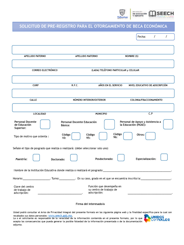 Formato de Solicitud de Pre-registro BECA ECONOMICA | PDF