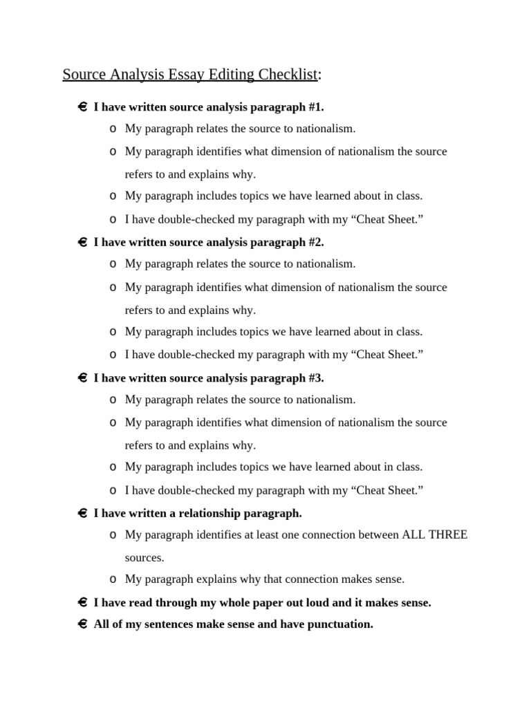 Editing Checklist Source Analysis | PDF