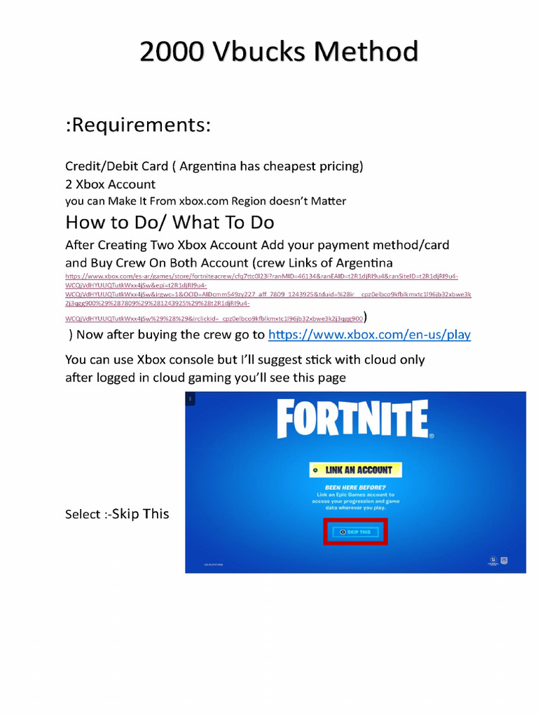 2000 Vbucks Method 1 | PDF