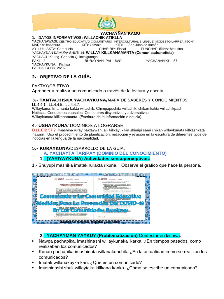 8vo Kichwa Guia 14 Trim 1 | PDF | Era precolombina | Cultura de las Americas