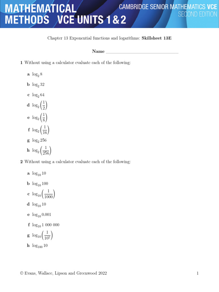 Logarithms & Exponentials Practice | PDF | Mathematics | Science ...