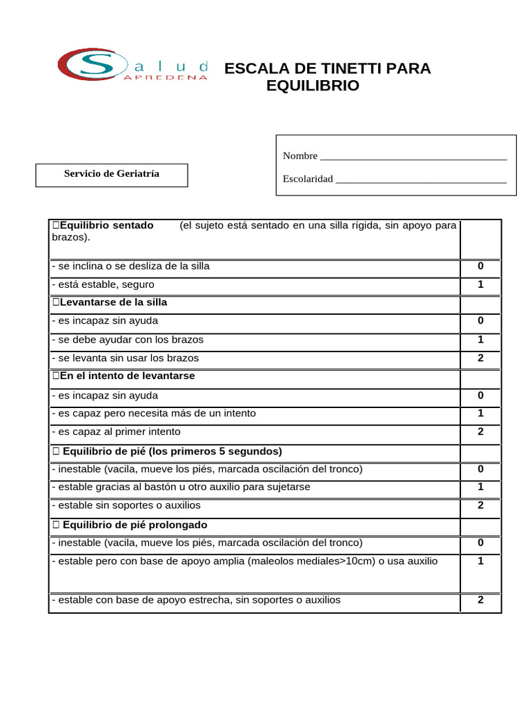 Tinetti Equilibrio | PDF