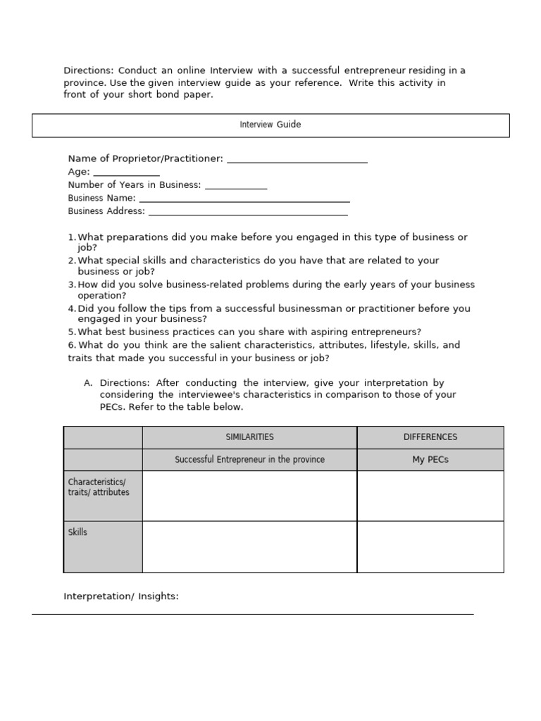 Interview Guide Peta 1 | PDF