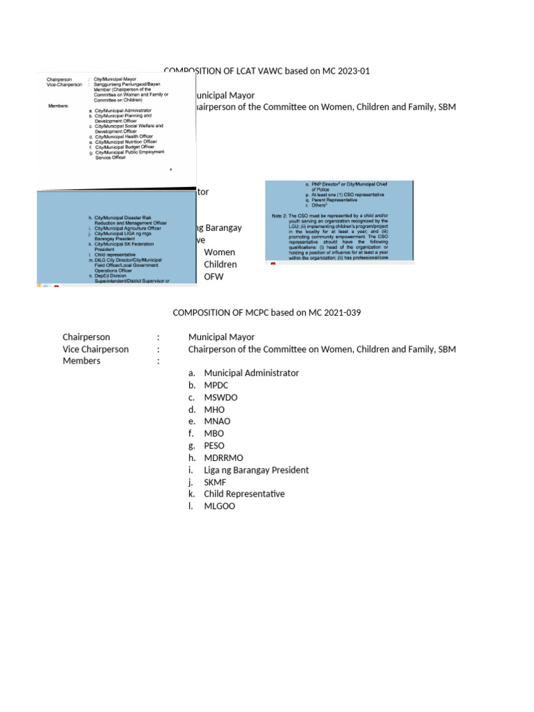 COMPOSITION OF LCAT VAWC based on MC 2023 | PDF
