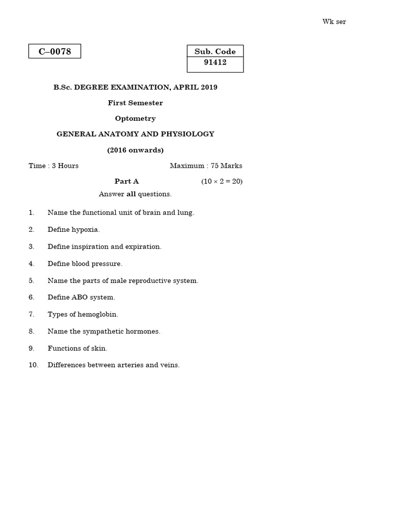 ALAGAPPA UNIVERSITY - B.SC., (Optometry) - OLD QUESTION PAPERS | PDF