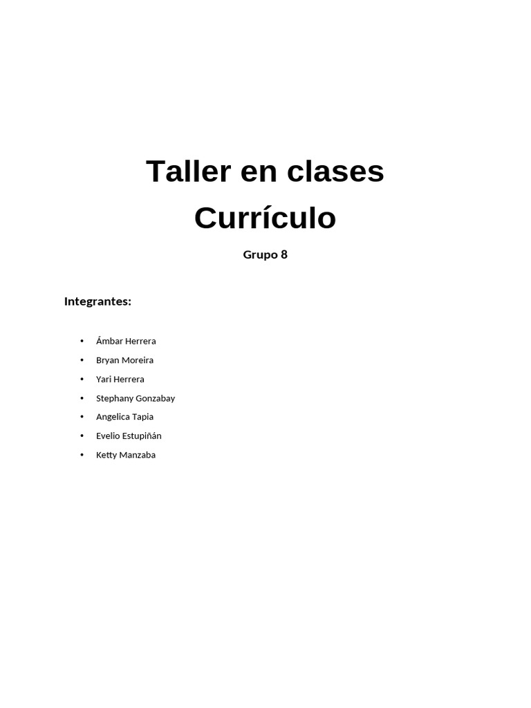 Taller en Clases Curriculo | PDF