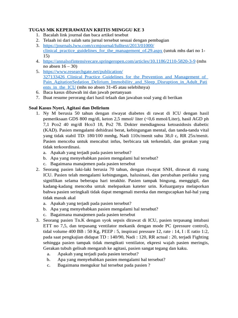 Tugas MK Keperawatan Kritis Minggu Ke 3 | PDF