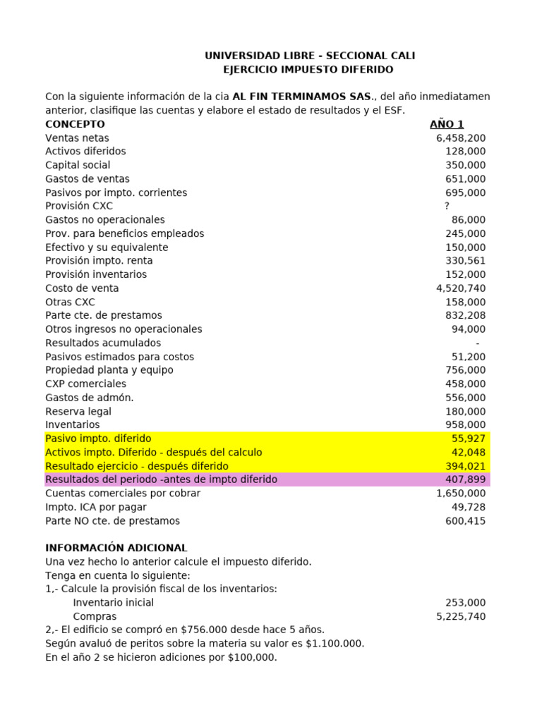 Ejercicio Dos Años | PDF