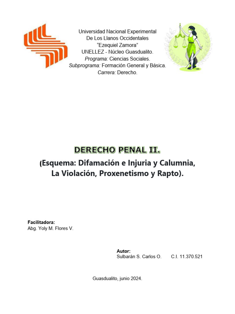 Sulbarán Carlos - Esquema de - Difamación e Injuria y Calumnia - DPII | PDF | Trata de personas ...