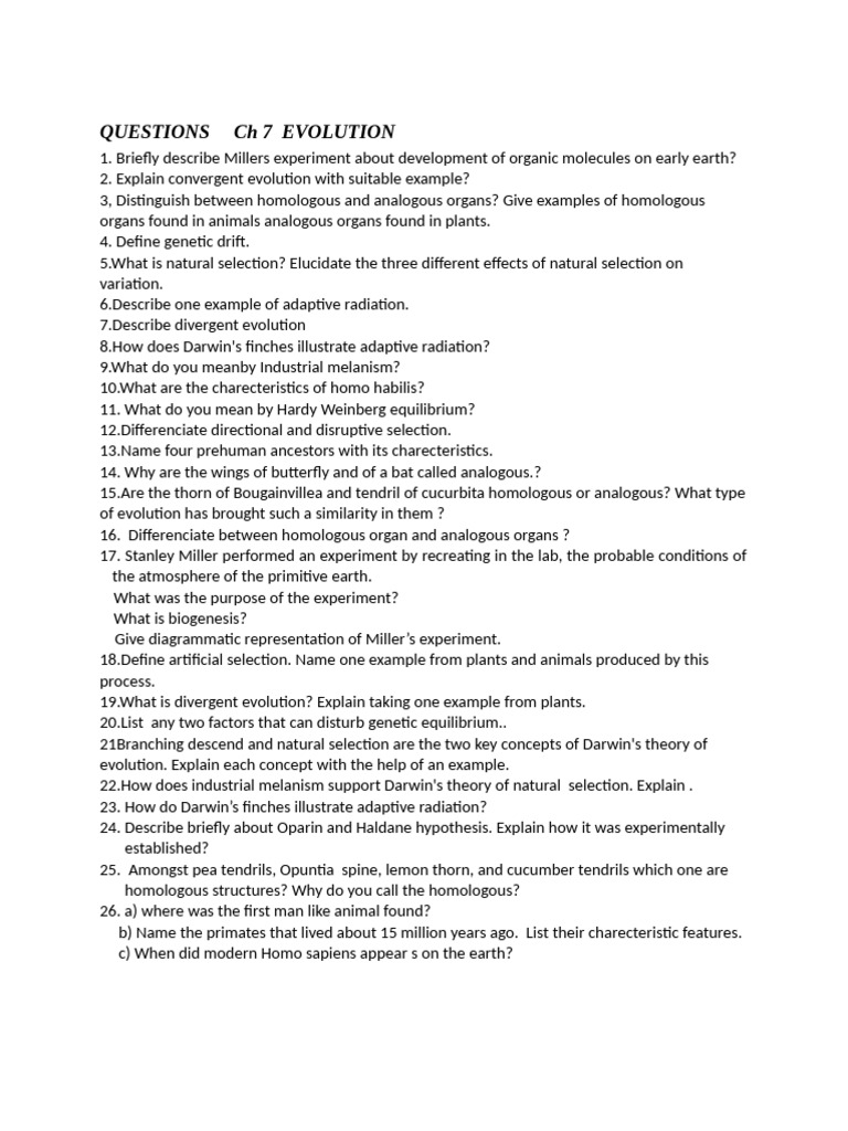 QUESTIONS CH 7 EVOLUTION | PDF
