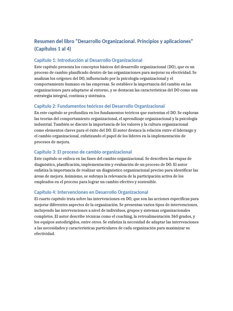 Resumen Desarrollo Organizacional Guizar Montufar Cap 1 Al 4 | PDF
